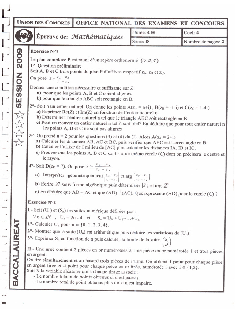 Bac D Math 2009 | PDF