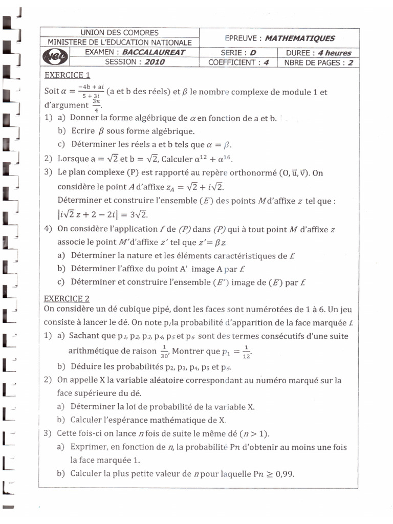 Bac D Math 2010 | PDF