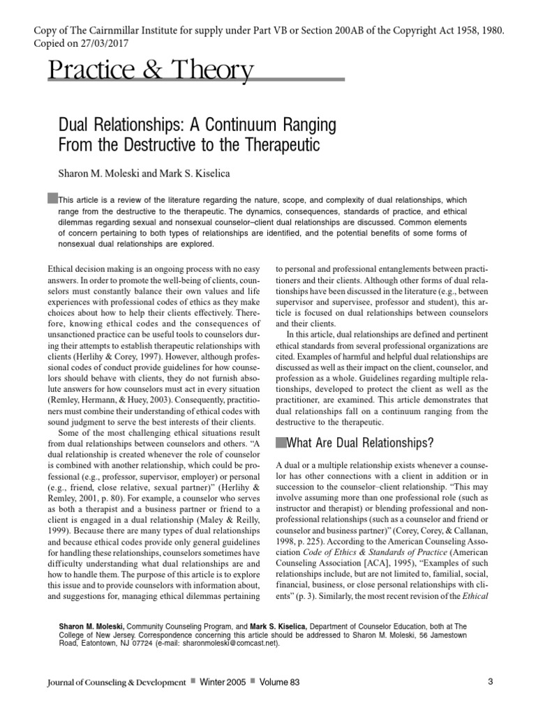 Dual Relationships-A Continuum Ranging | PDF | Psychotherapy | American ...