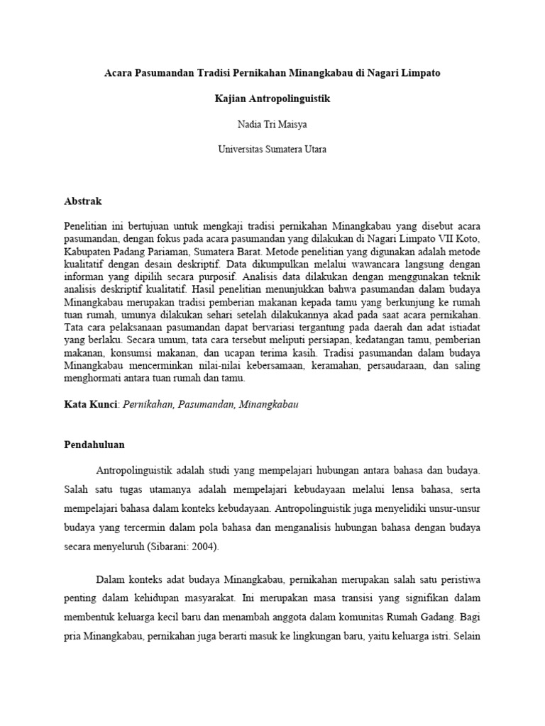 "Pasumandan" Tradisi Pernikahan Minangkabau Di Nagari Limpato | PDF ...