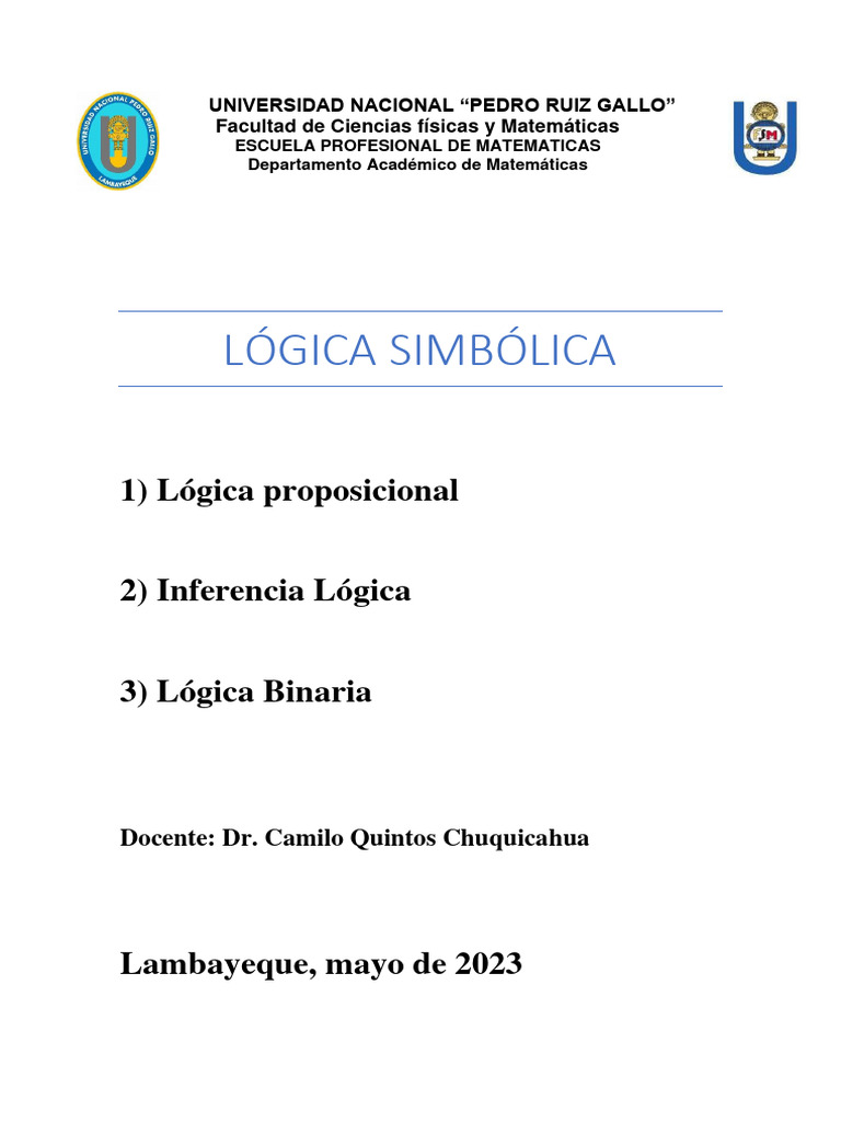 Lógica Simbólica Camilo Quintos | PDF | Proposición | Lógica matemática