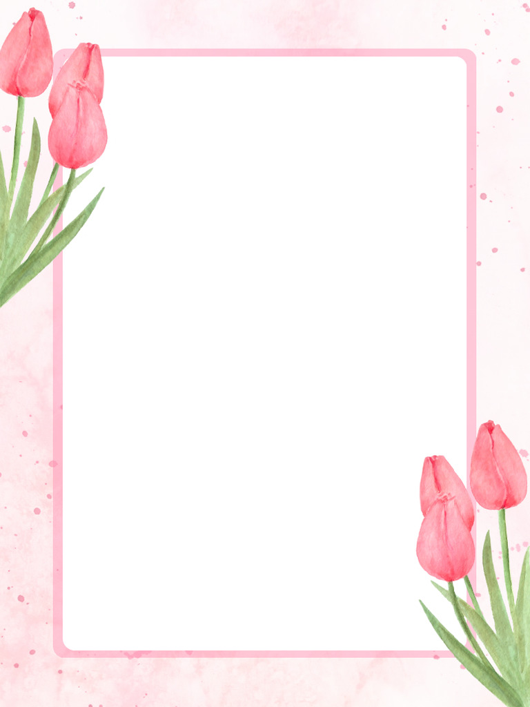 Pink Floral Watercolor Page Border A4 Document | PDF