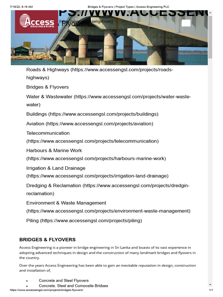 Bridges & Flyovers - Project Types - Access Engineering PLC | PDF