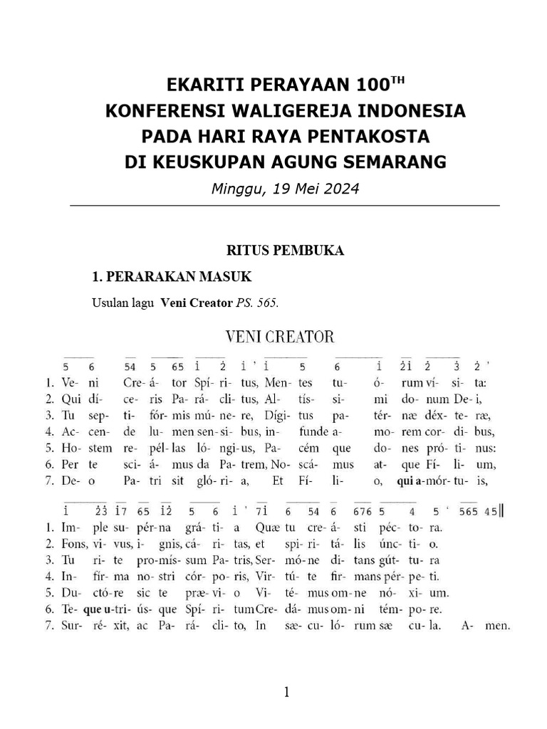 Teks Misa Perayaan 100 Tahun Kwi - Kas | PDF