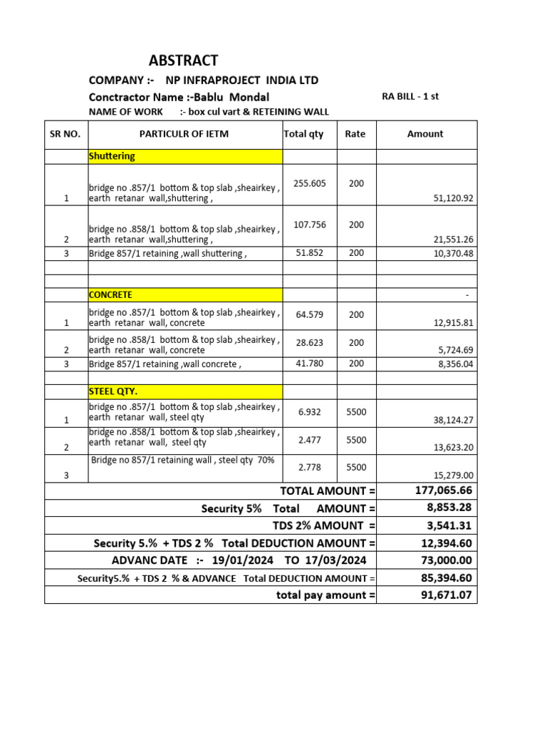 Bablu Mondal 1 ST Ra Bill | PDF | Structural Engineering | Components