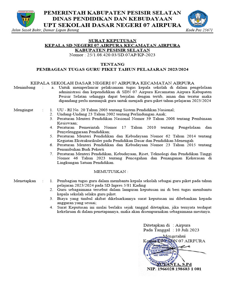 Contoh SK Piket | PDF