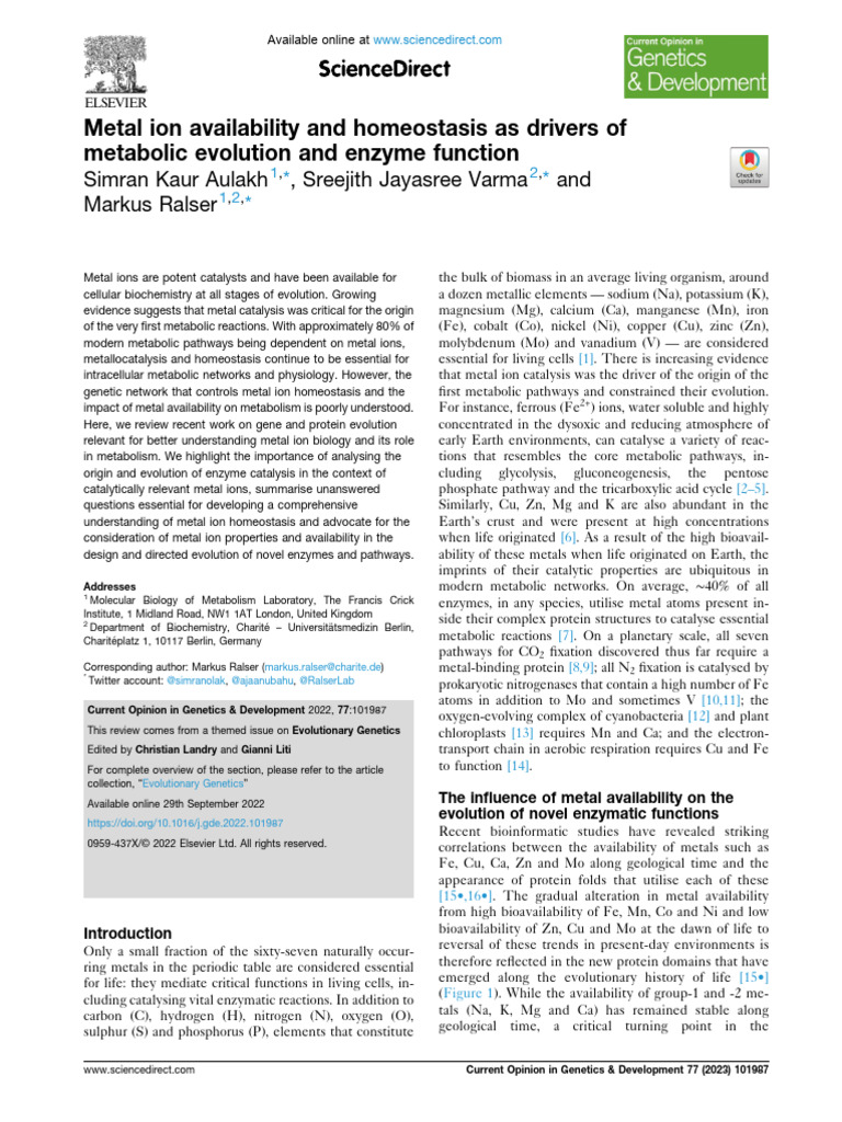 Metal Ions in Metabolic Evolution | PDF | Metabolism | Proteins