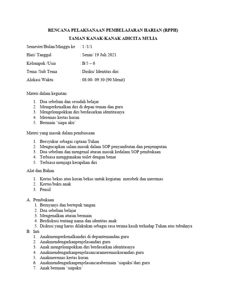 1 RPPH TK B Semester 1-2 | PDF | Karier & Perkembangan | Pengembangan Diri