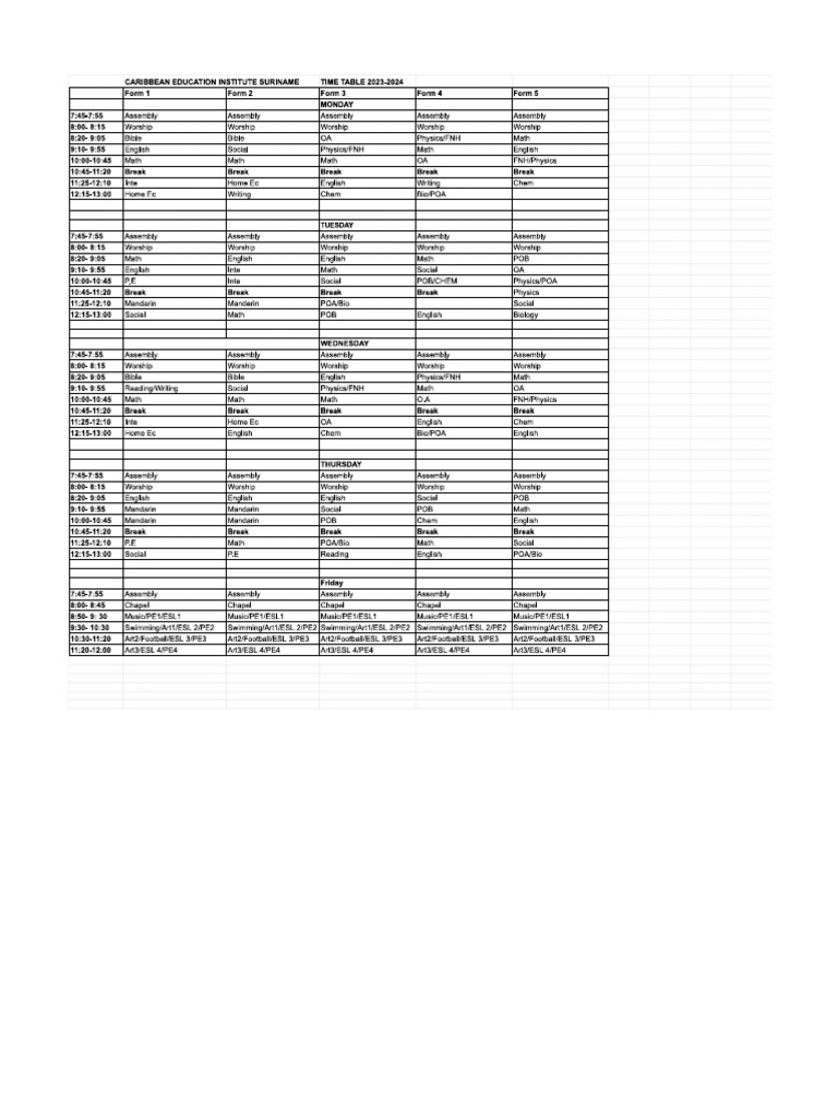 Updated Timetable Term 2 | PDF