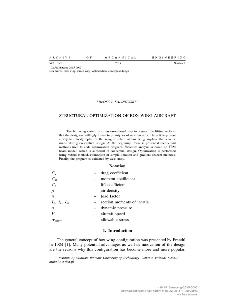 Structural Optimization of Box Wing Aircraft | PDF | Mathematical ...