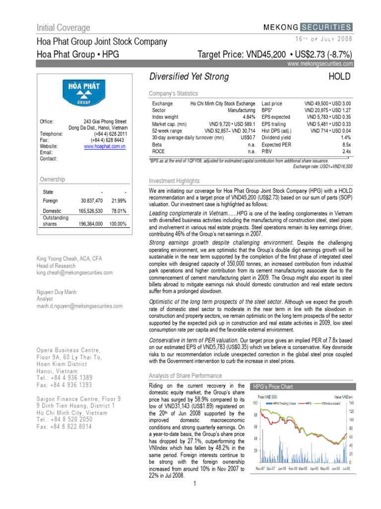 Jul-08 Hoa Phat Group (HPG) Initial coverage | PDF | Bric | Iron Ore
