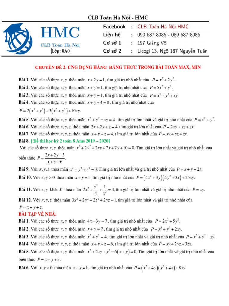 Buoi 2 Chuyen de Ung Dung Cua Hang Dang Thuc Voi Bai Toan Max Min | PDF