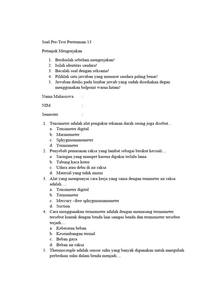 Soal Pre Post Pert 13 | PDF | Sains & Matematika