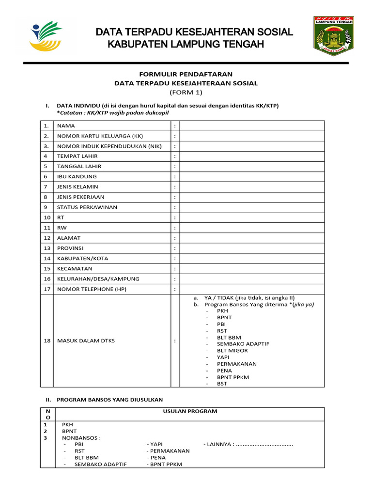 Format Data Usulan DTKS NEW | PDF