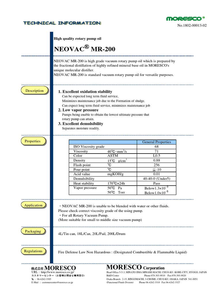 NEOVAC MR-200 Rotary Pump Oil Overview | PDF | Pump | Vacuum