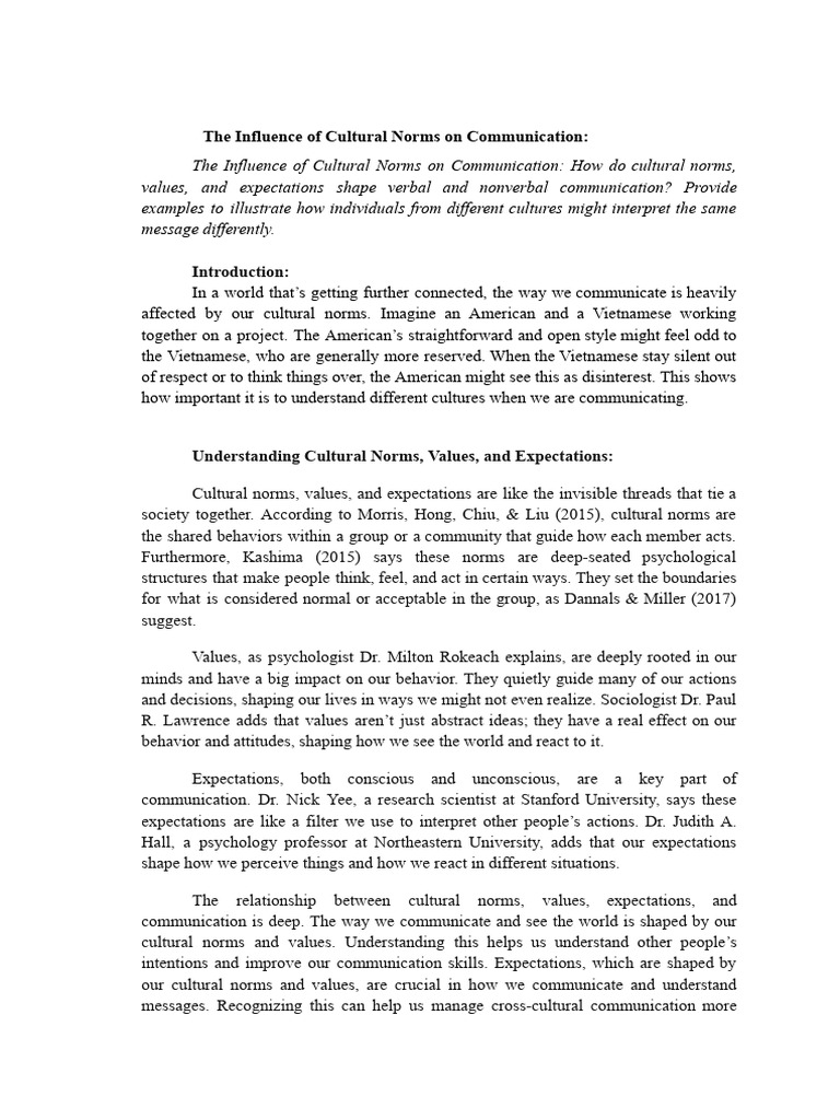The Influence of Cultural Norms On Communication | PDF | Nonverbal ...