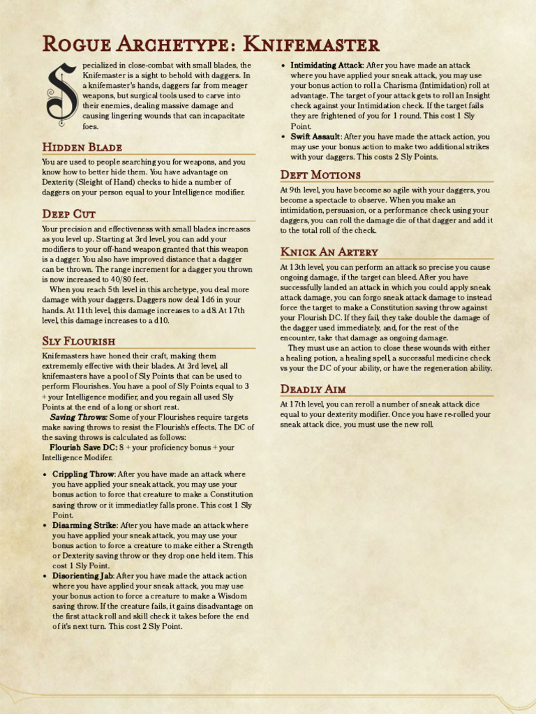 Rogue_Archetype_The_Knifemaster | PDF