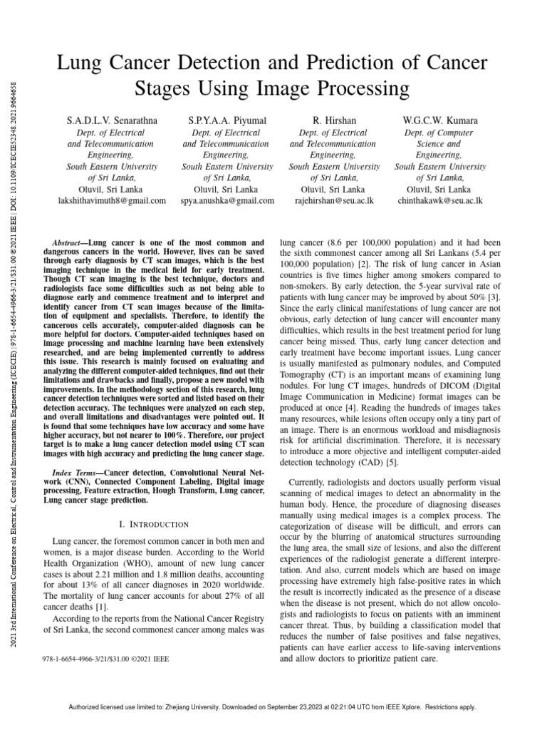 Lung Cancer Detection And Prediction Of Cancer Stages Using Image Processing Pdf Cancer Ct