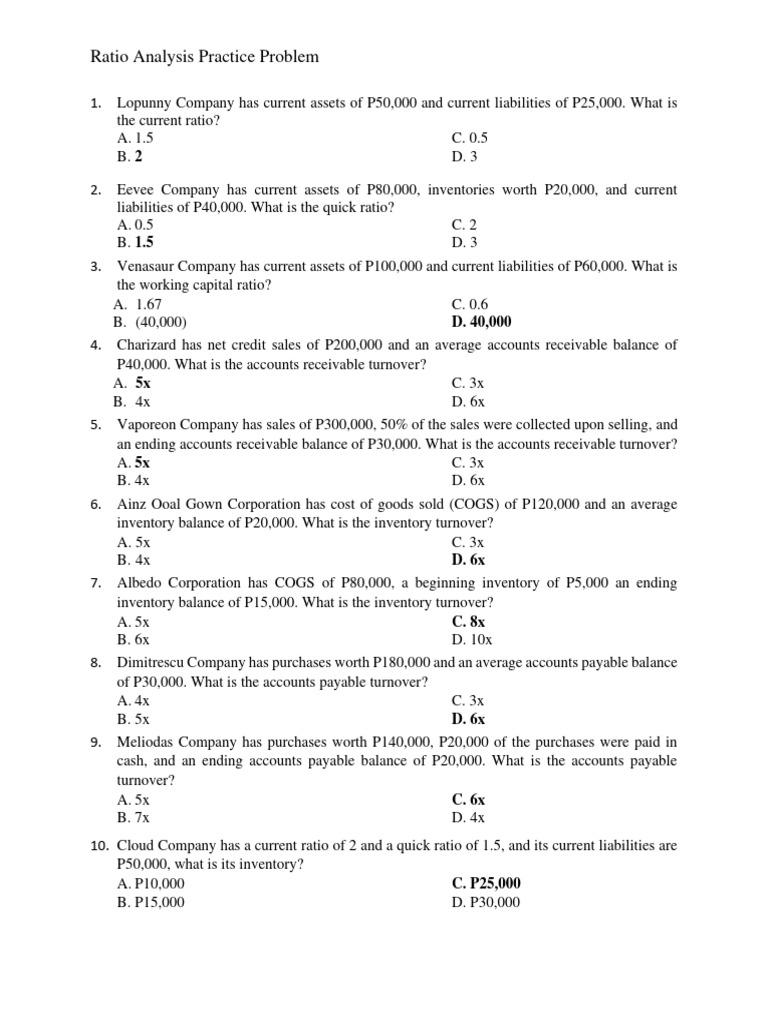 Ratio Analysis Practice Problems | PDF | Inventory | Revenue