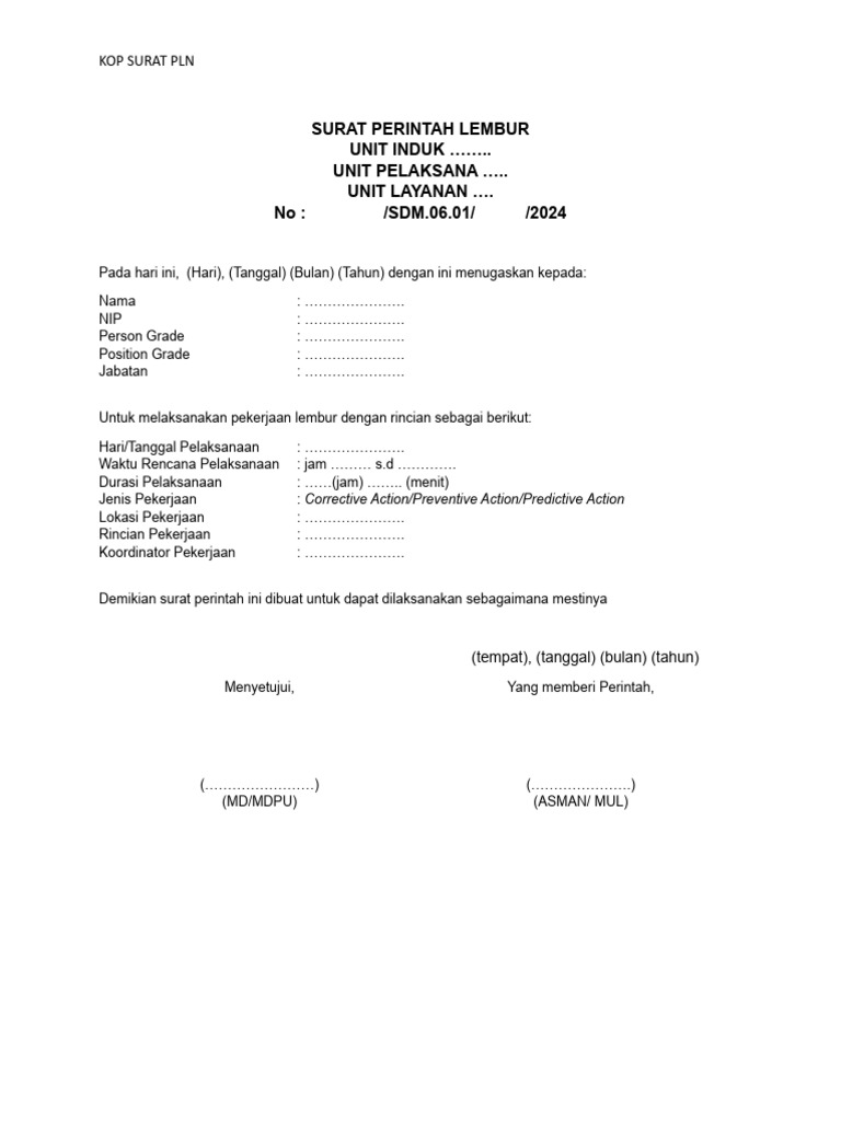 Surat Perintah Lembur | PDF