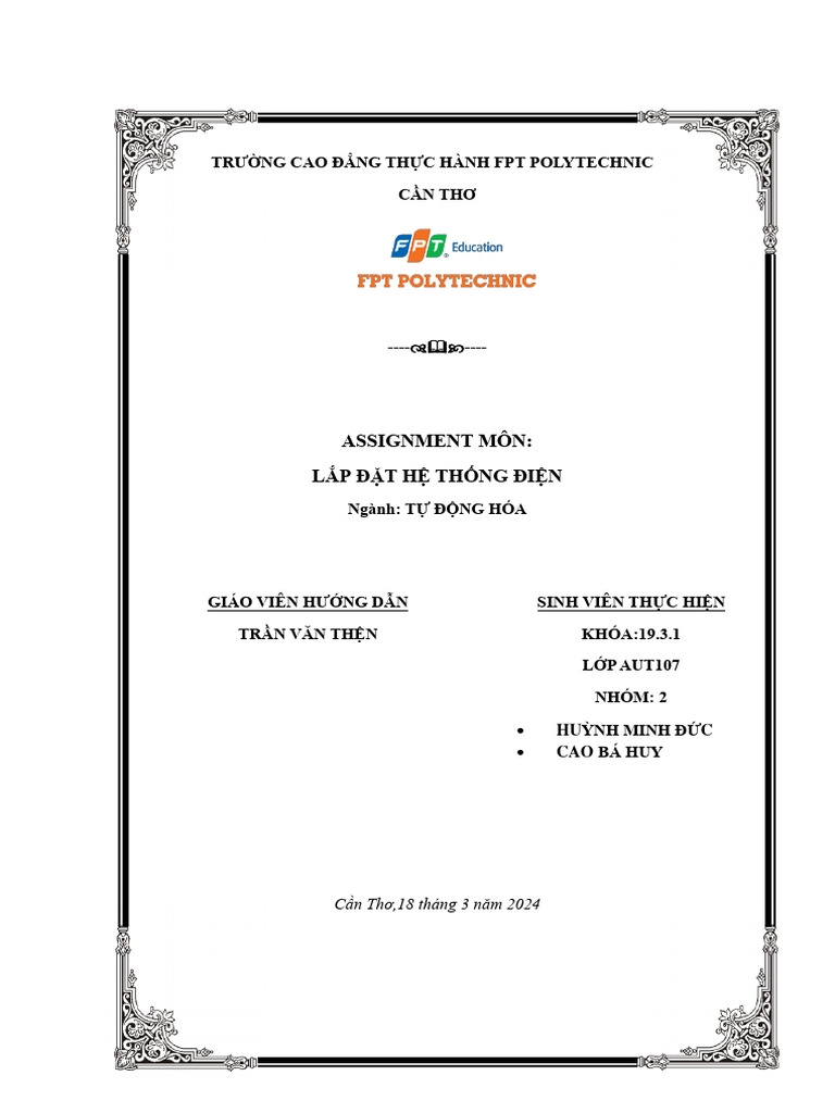 Duchmpc08238 Assignment GD1 Lapdathethongdien | PDF