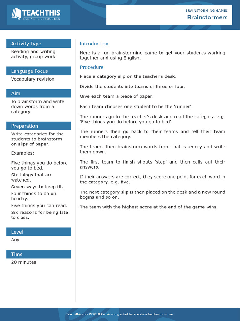 Brainstormers | PDF | Language Arts & Discipline