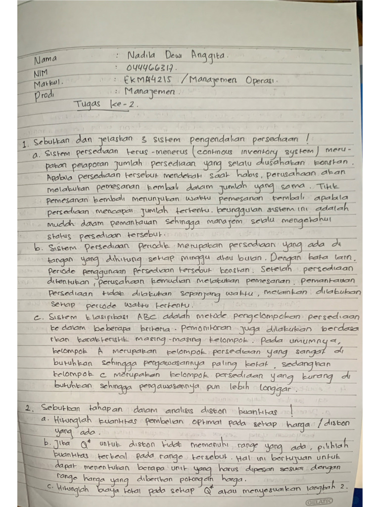 Tugas 2 Manajemen Operasi | PDF