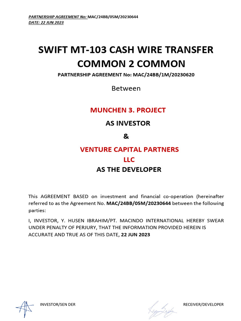 Doa-Mt103-Munich3 Venture 5B | PDF | Legal Liability | Wire Transfer