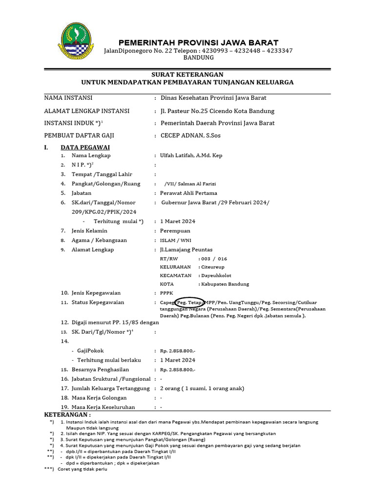Surat Tunjangan Keluarga Pegawai PPPK | PDF