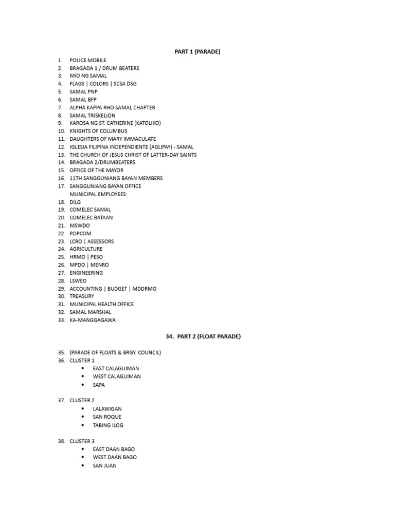 Samal Parade and Festival Lineup | PDF