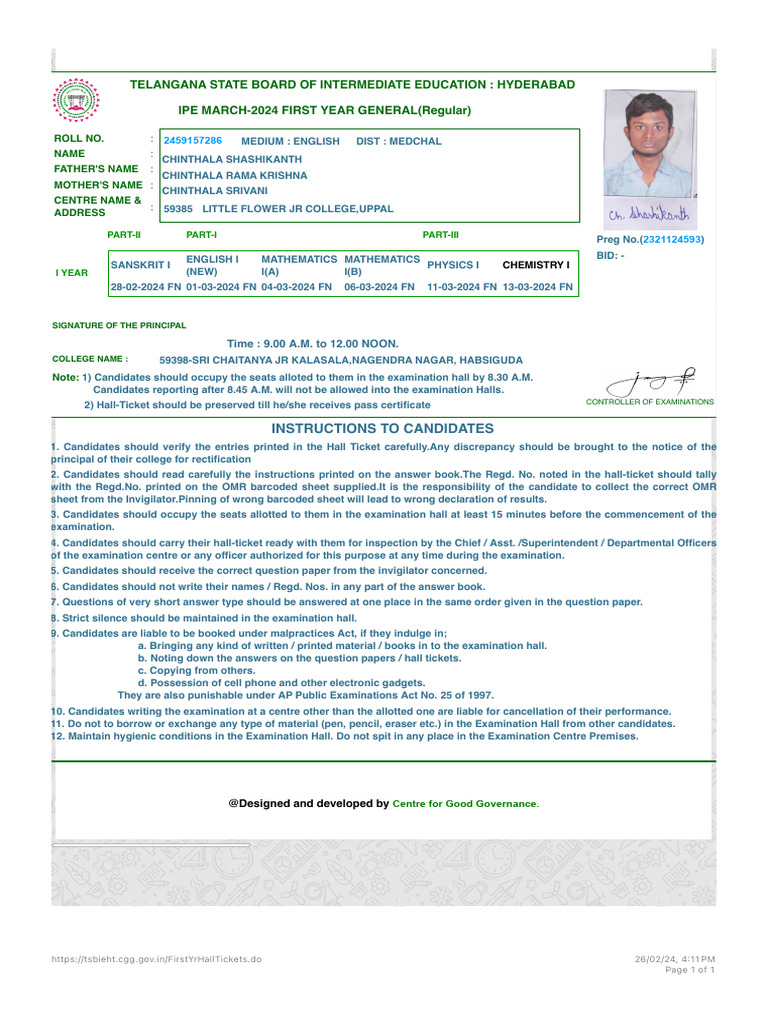 First Year Hall Ticket Download | PDF