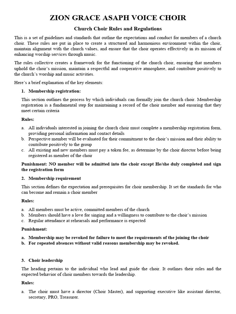 Choir Member Rules and Expectations | PDF | Leadership | Communication