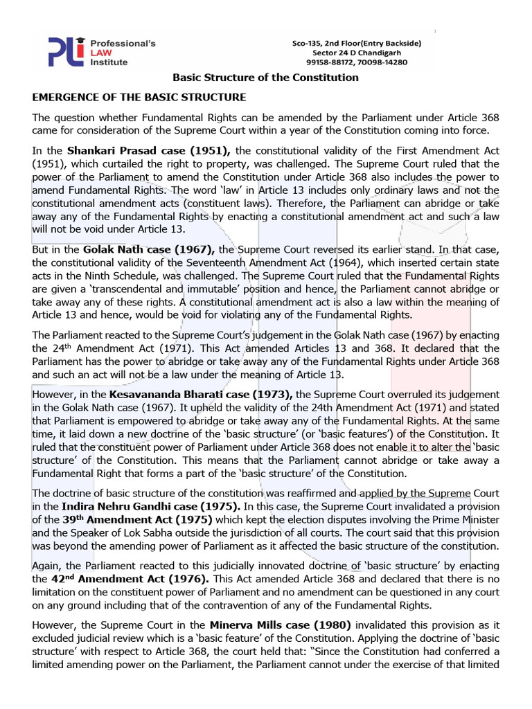 Basic Structure of the Indian Constitution | PDF | Government Of India ...