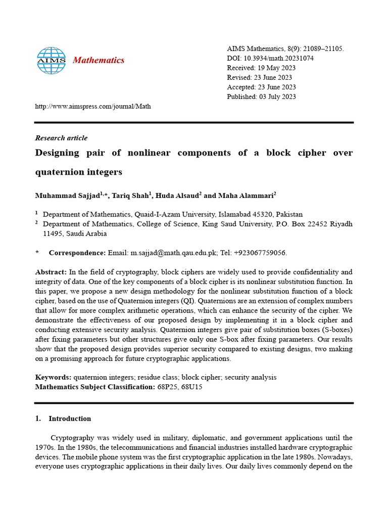 Designing Pair of Nonlinear Components of A Block | PDF | Cryptography | Nonlinear System