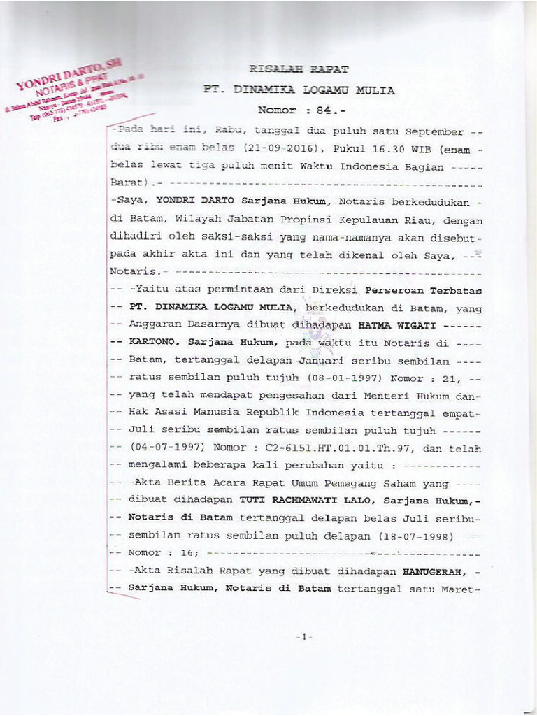 Akta No. 84 2016 | PDF