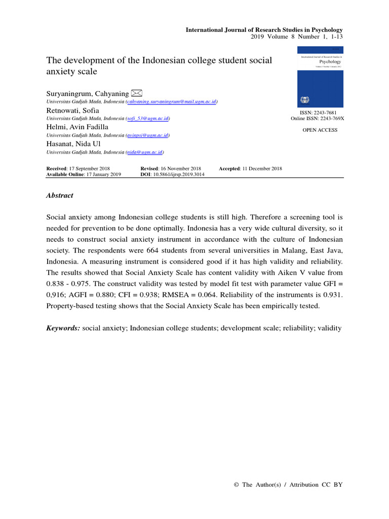 Skala Dan Blue Print Kecemasan Sosial | PDF | Validity (Statistics ...