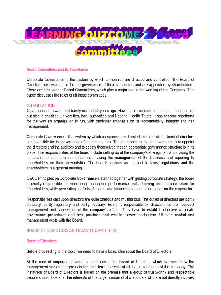 Learning Outcome 2 - Board Committees - Study Notes | PDF | Audit ...