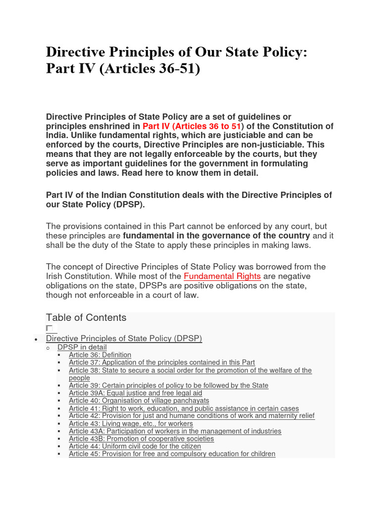 Directive Principles in Indian Constitution | PDF | Government | Justice