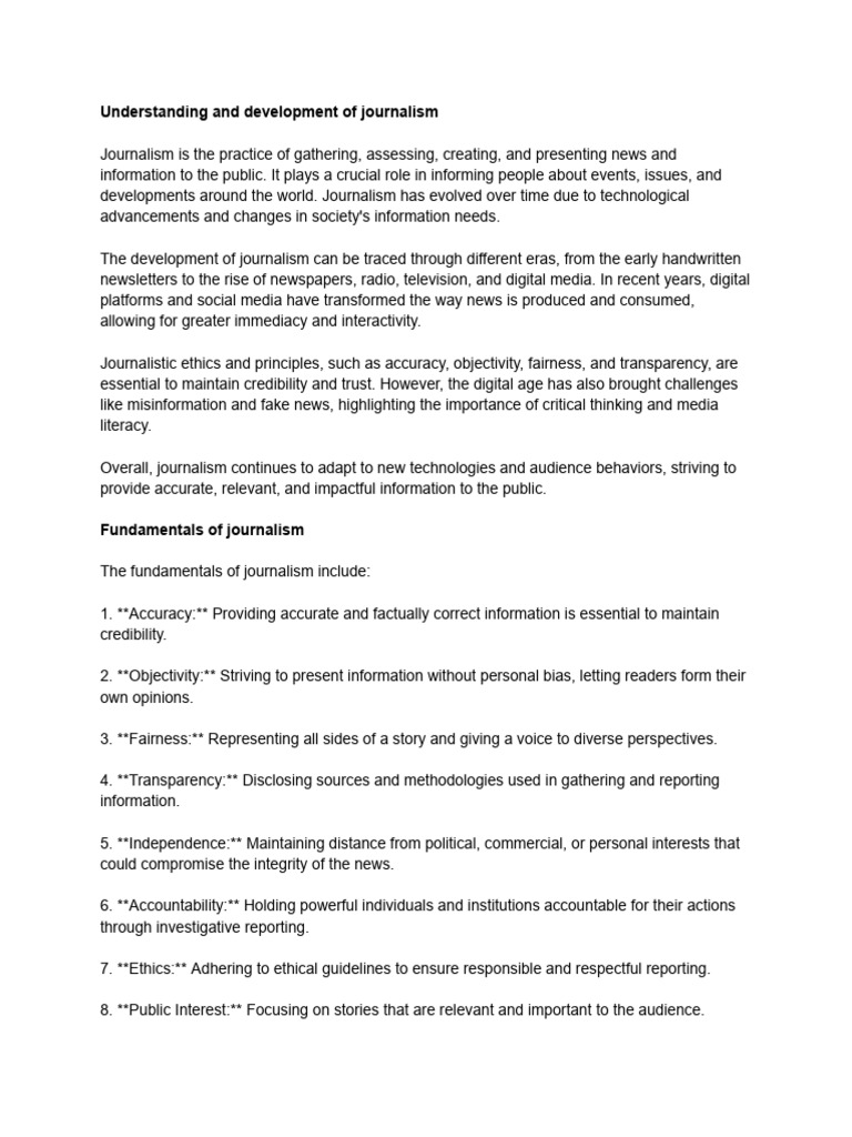 Understanding and Development of Journalism | PDF | Printing | News