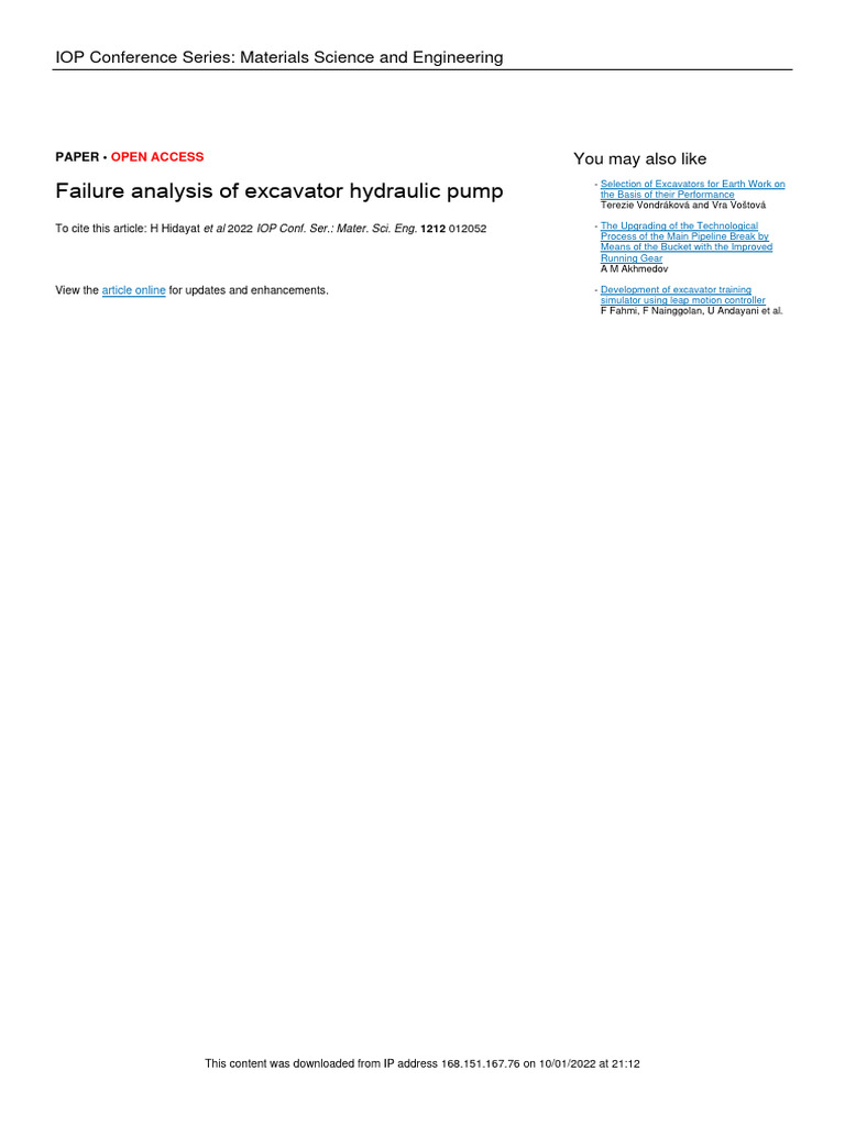 Failure Analysis Of Excavator Hydraulic Pump Pdf Pump Piston