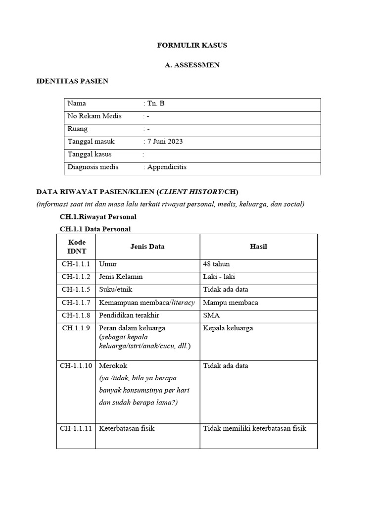 Formulir Kasus NCP Tn. B 2023 | PDF | Sains & Matematika