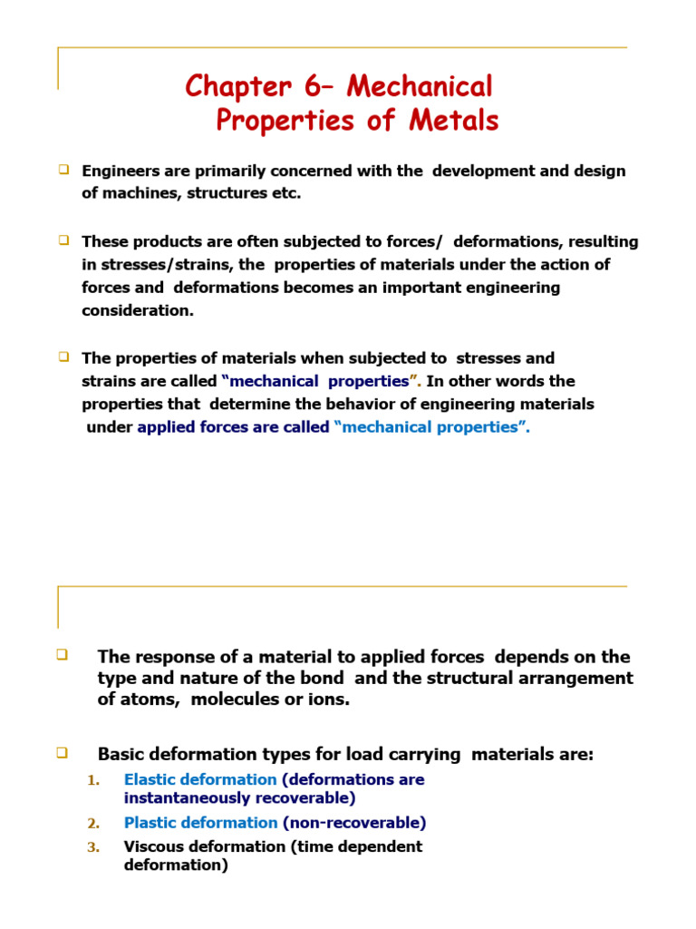 Chapter 6 - Mechanical Properties of Metals | PDF | Deformation (Engineering) | Hardness