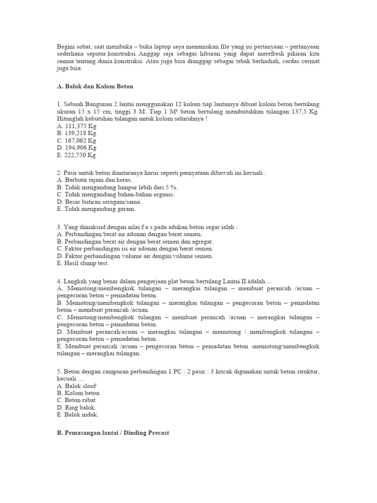 Soal Soal Teknik Sipil | PDF | Teknologi & Rekayasa