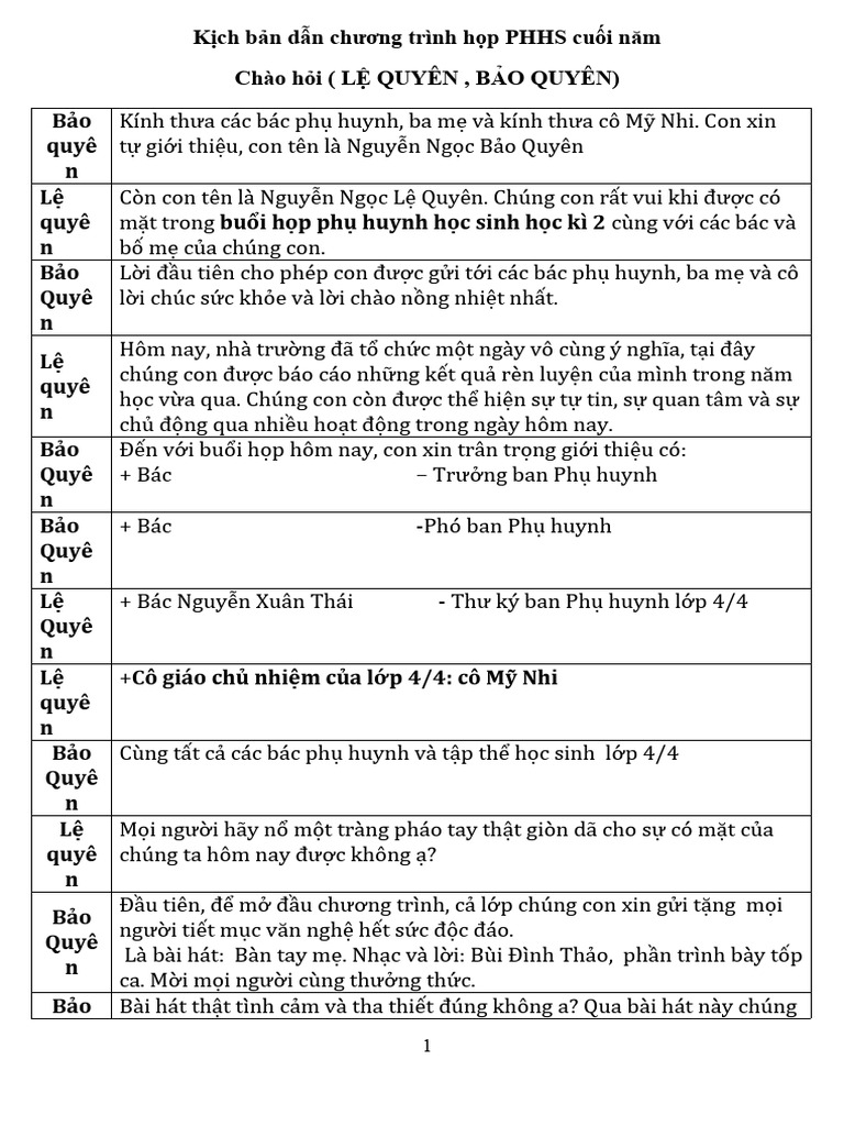 Tham Khảo MC Họp Phụ Huynh | PDF