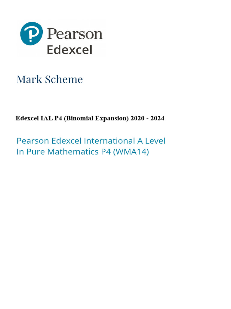 Edexcel IAL P4 Binomial Expansion Mark Scheme | PDF | Elementary Mathematics | Arithmetic