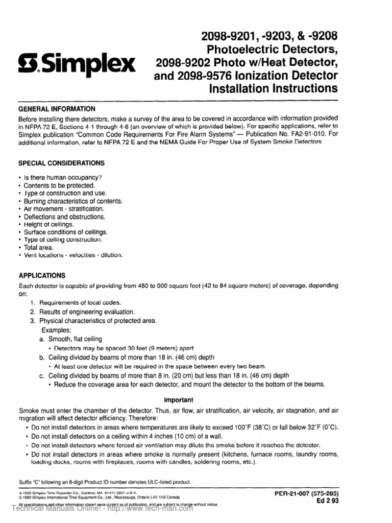 Simplex 2098 9201 Smoke Detector Installation Manual | Download Free ...