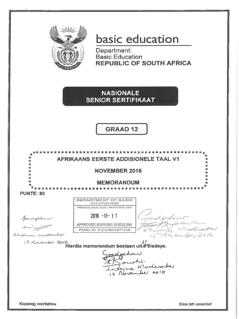 Afrikaans Fal P1 Final Memo | PDF