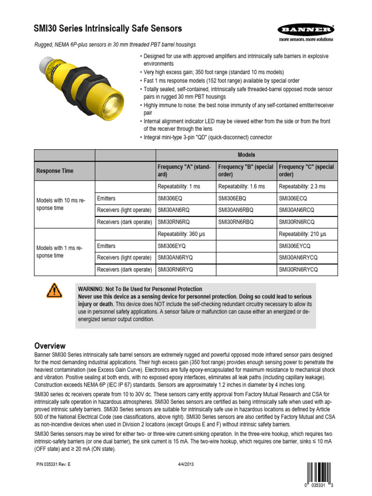 Banner Sensors Midsize SMI30 Safe | PDF | Switch | Relay