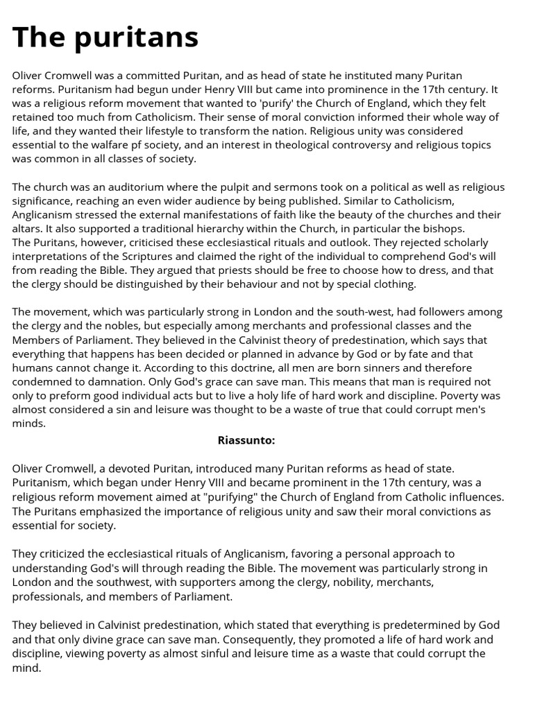 The Puritans | PDF | Puritans | Calvinism