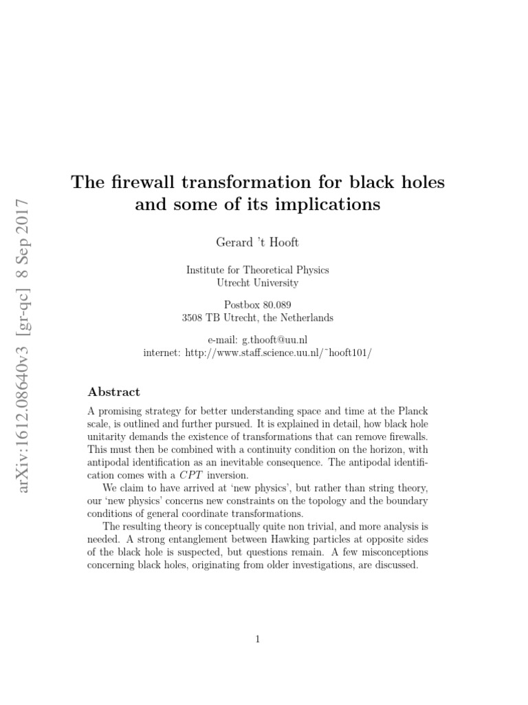 The Firewall Transformation For Black Holes and Some of Its ...